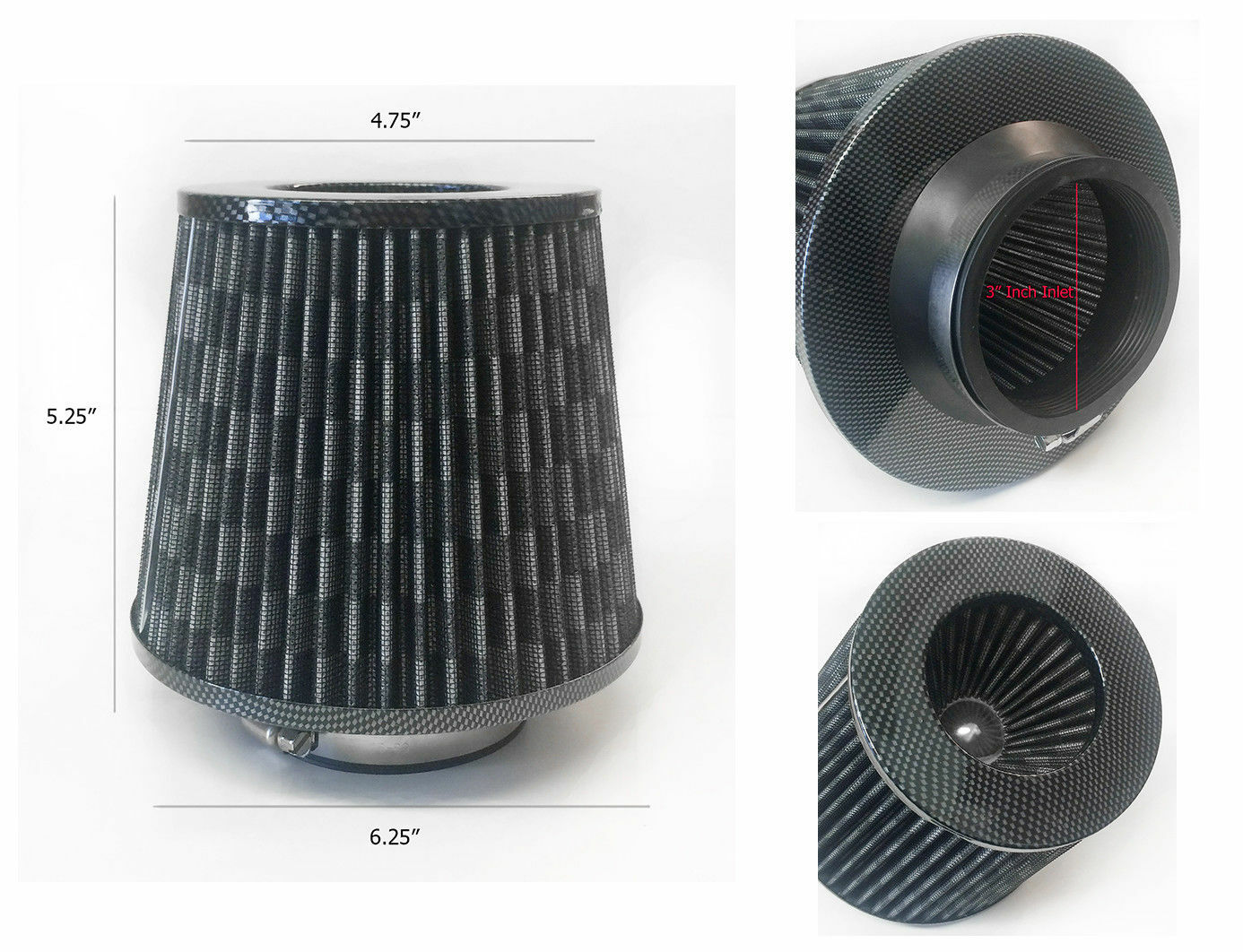 Carbon Fiber pattern 3 inch Cold Air intake cone filter for Civic Del ...