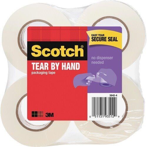3M MMM38424 1.88in x 50yds Tear-By-Hand Scotch Packaging Tape - 4 Pack ...