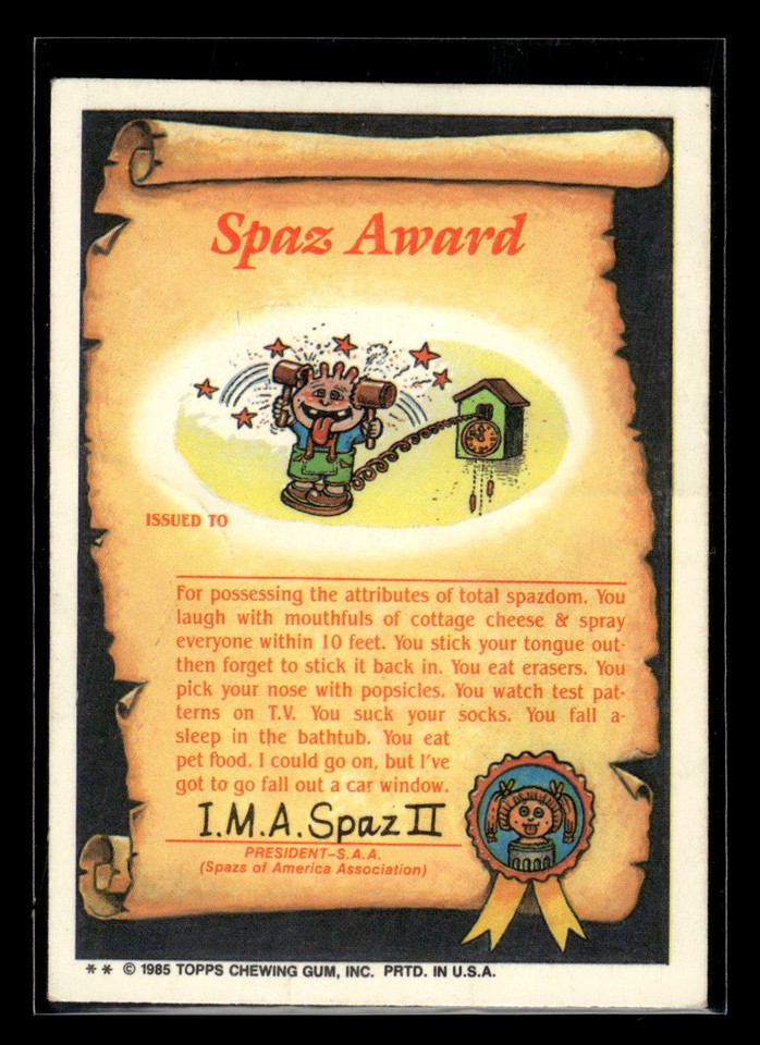 1985 Topps Garbage Pail Kids #42b Muggin' Megan 2nd Series 2 Spaz Award ...