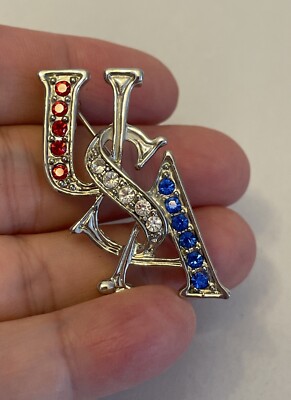USA Blue Clear Red Rhinestone Letters United State America Lapel Pin ...