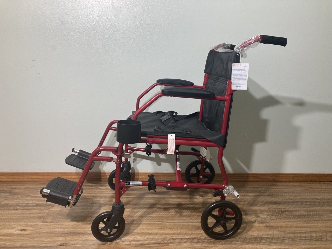 Medline Ultralight Transport Wheelchair , 300 lb - Red, MDS808200F3R ...