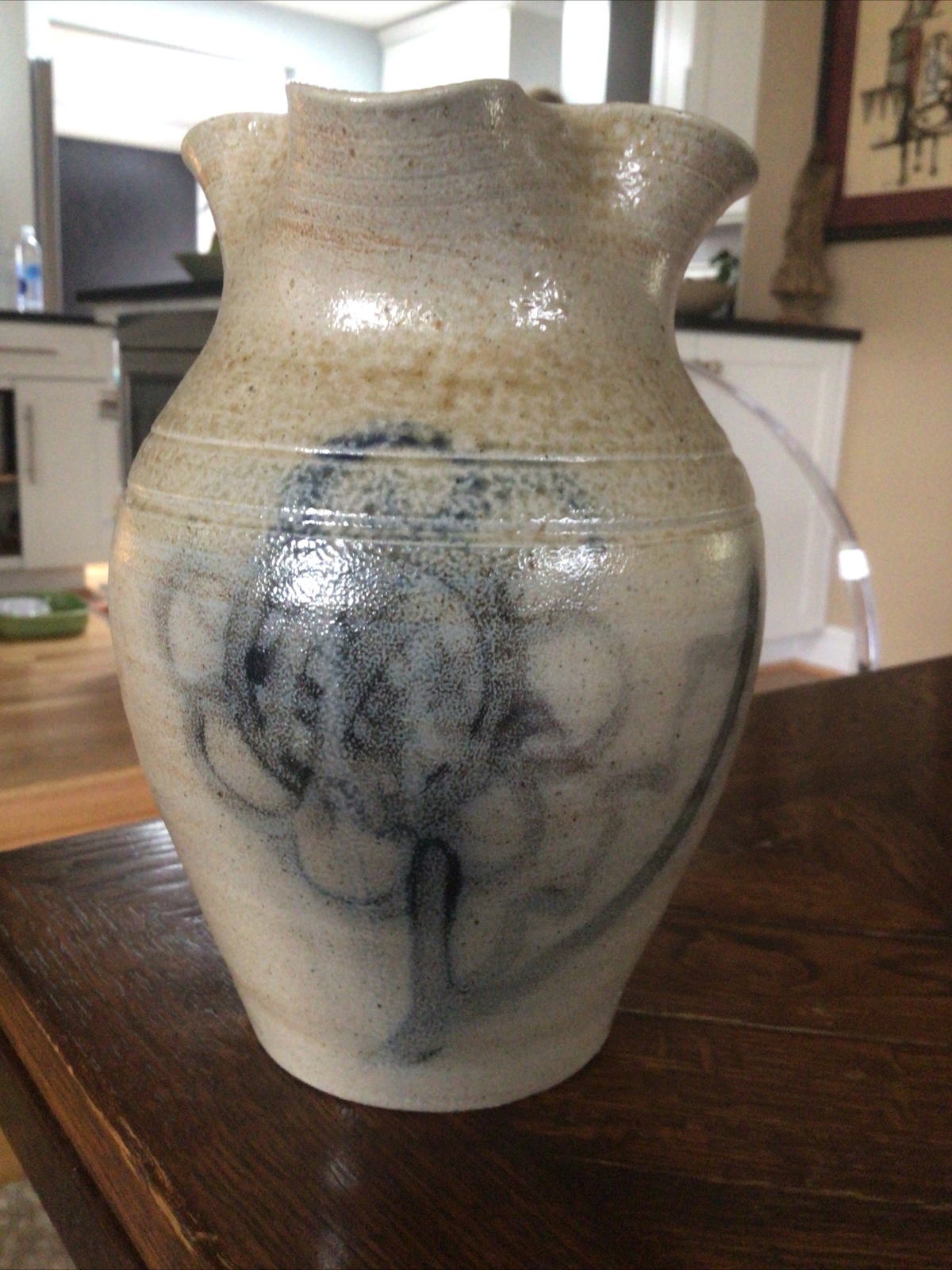 Vintage STANGL Stoneware Pitcher Salt Glaze Cobalt Flower * Sample Clay ...