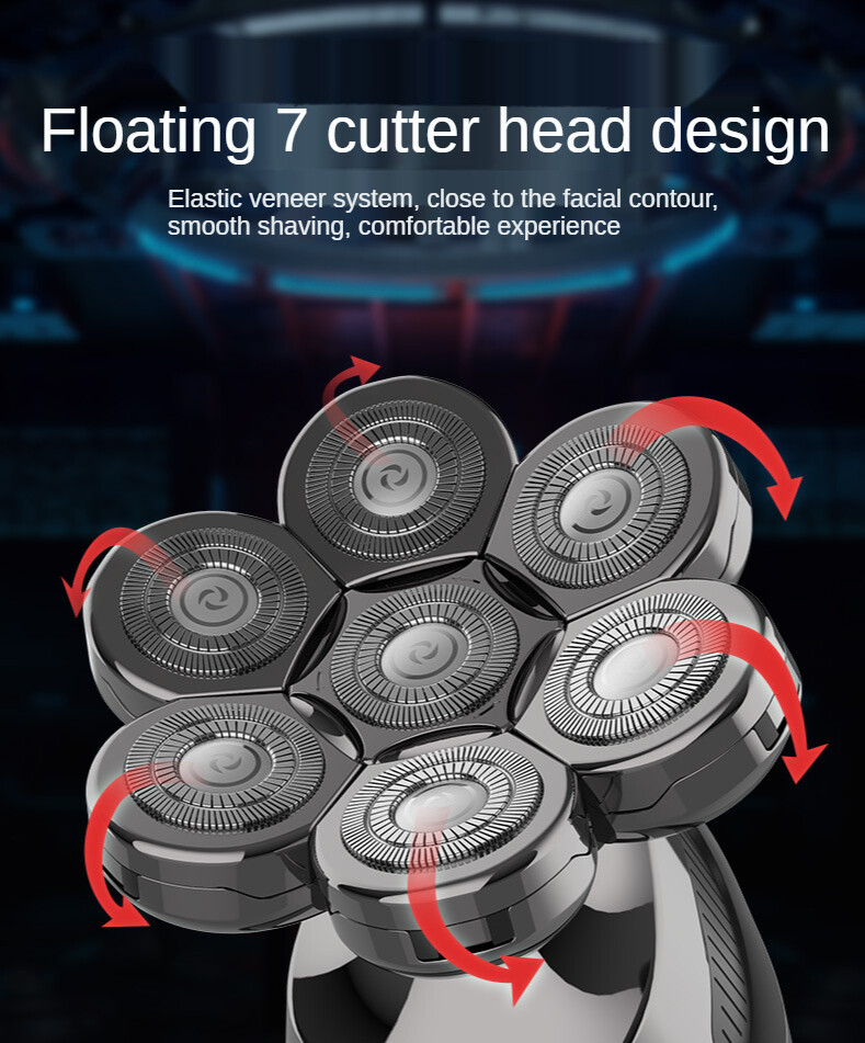 7D Cordless Shaver Hair Trimmer Men’s 5-In-1 Electric Head Shaver Razor ...