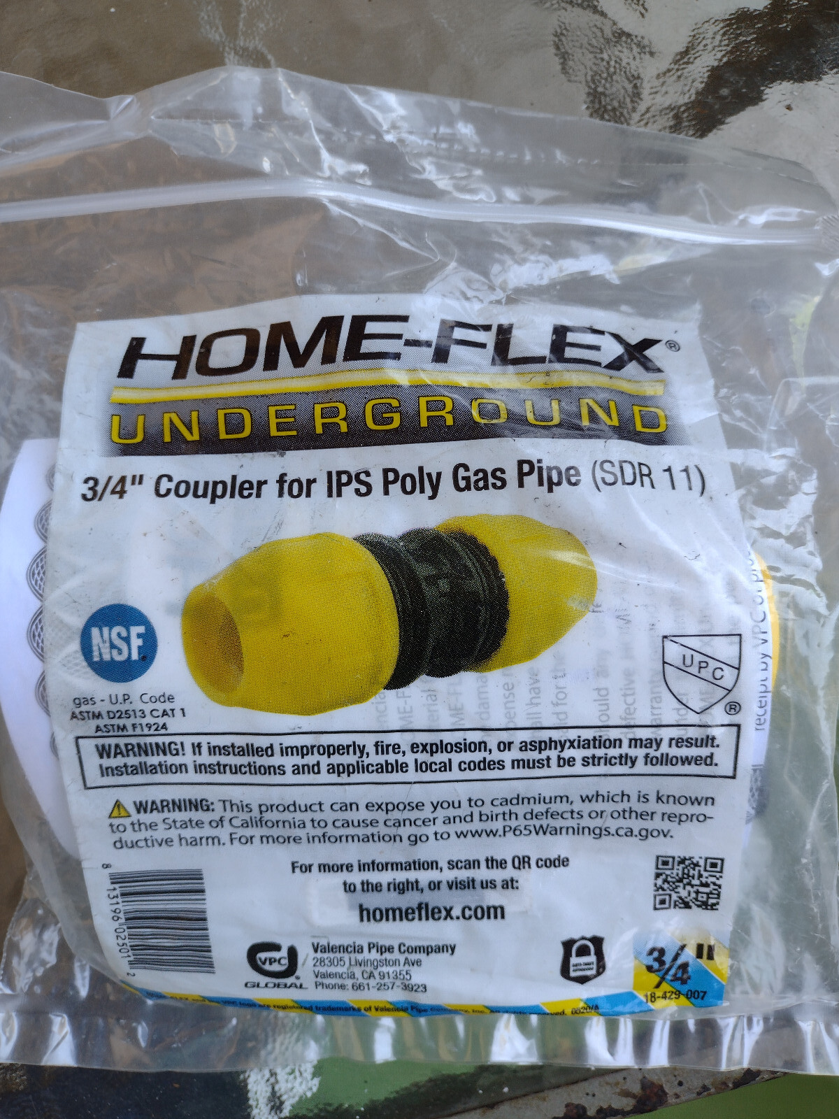 HOME-FLEX 3/4 " IPS DR 11 Underground Yellow Poly Gas Pipe Coupler For ...