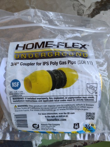 HOME-FLEX 3/4 " IPS DR 11 Underground Yellow Poly Gas Pipe Coupler For ...