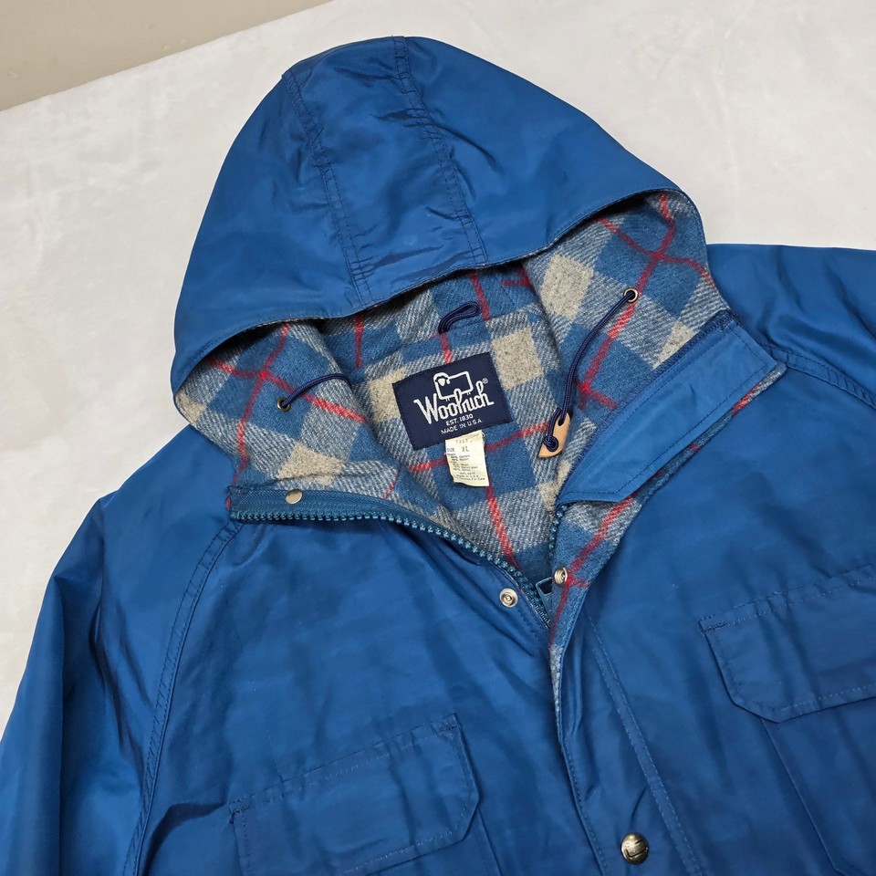 Vintage Woolrich Field Jacket Mens XL Blue Nylon Plaid Wool Lined Made ...