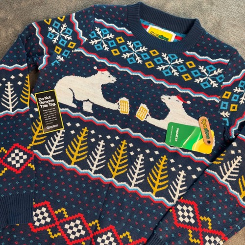 Tipsy Elves Mens Ugly Christmas Sweater Polar Bear Beer Graphic Small ...