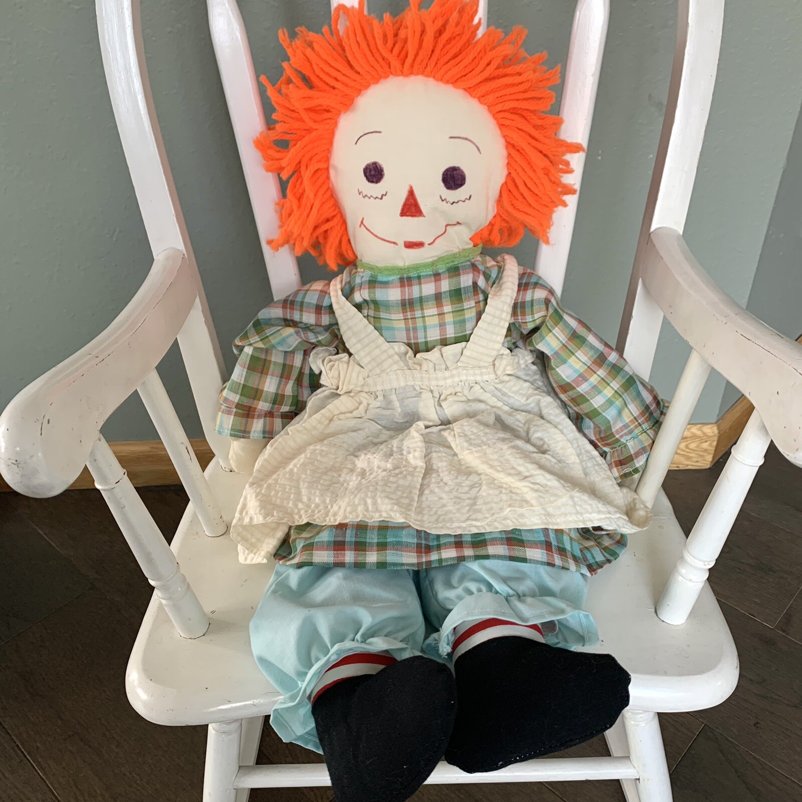 Vintage Handmade Raggedy Ann 24" Rag Doll with 3 pc Clothes Orange Hair ...