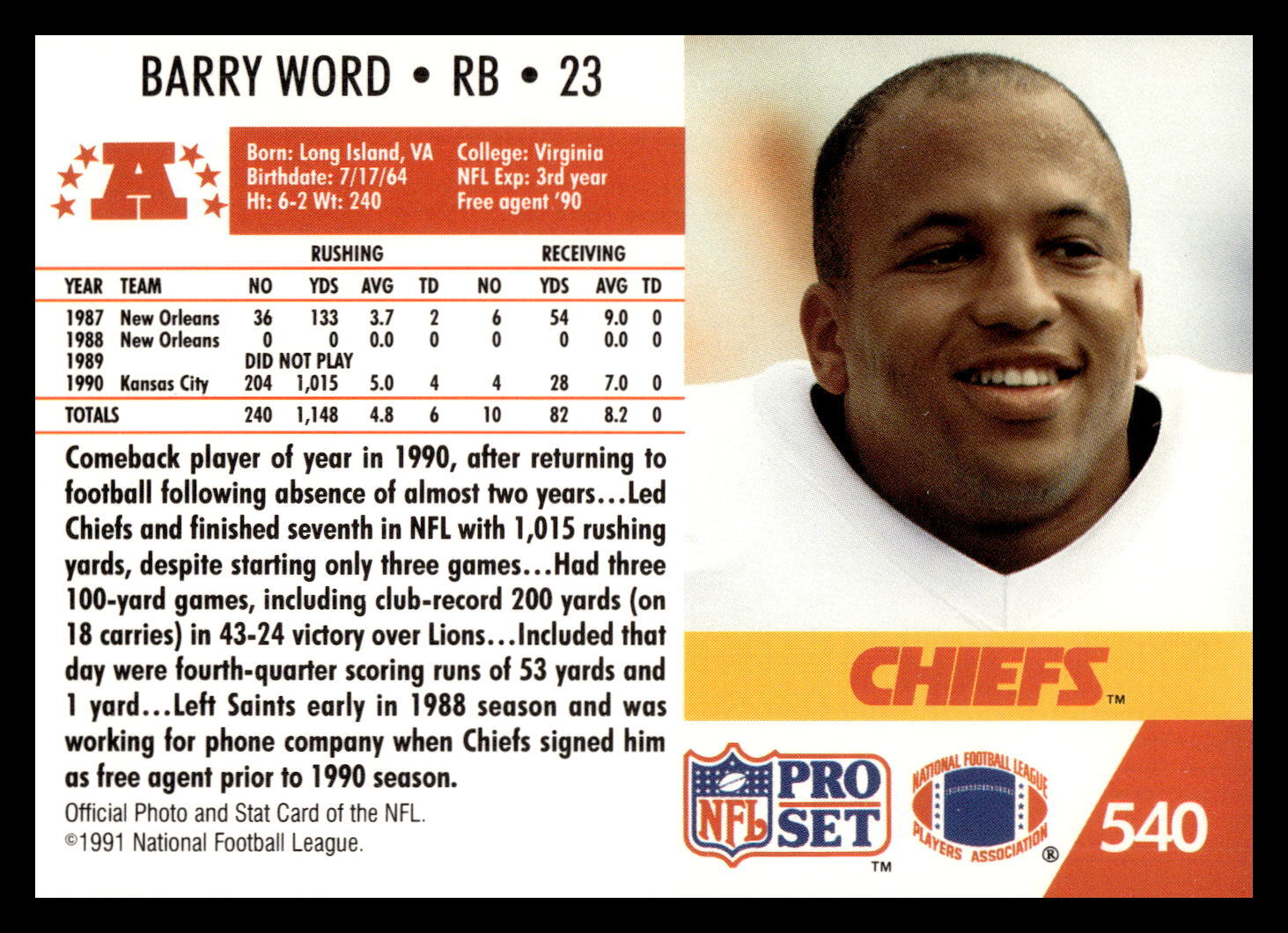 1991 Pro Set - #540 Barry Word for sale online | eBay