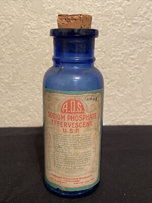 Vintage A.D.S Sodium Phosphate Effervescent U.S.P Cobalt Blue Bottle | eBay