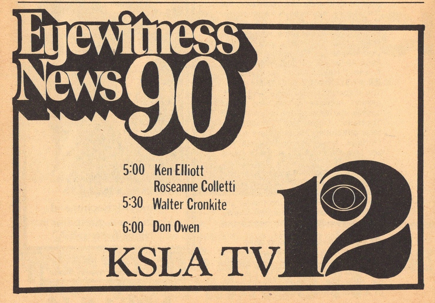 1975 KSLA LOUISIANA TV NEWS AD KEN ELLIOTT ROSEANNE COLLETTI DON OWEN ...