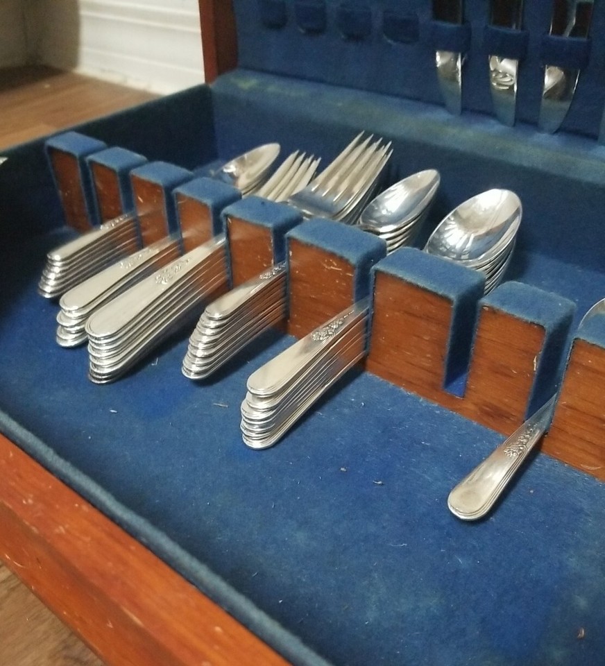 Holmes And & Edwards Inlaid Silver Flatware Set Youth 1940 Art Deco ...