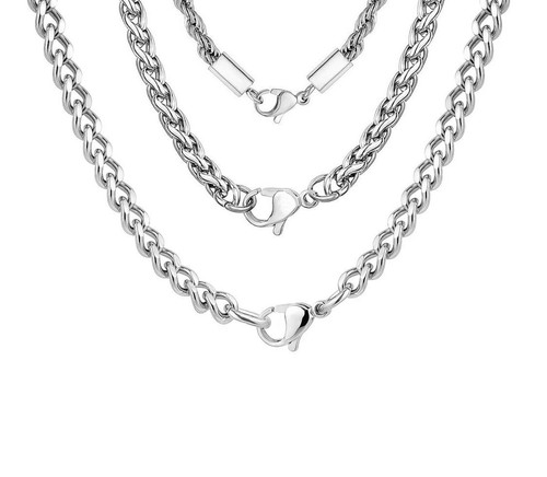 Silver Stainless Steel Chains Cuban Wheat Rope 18-75cm Long 2-15mm Wide ...