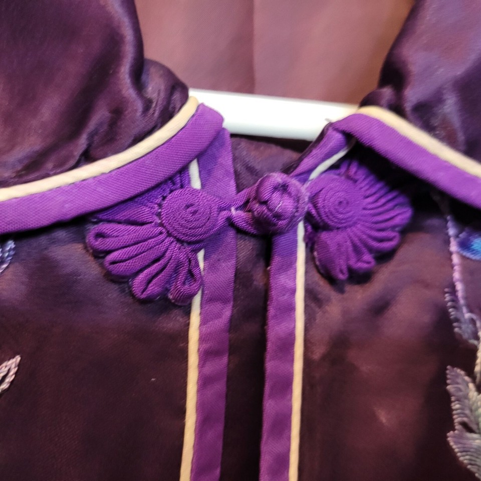 Vintage Lin Lu Kimono Top Purple Embroidered Flowers Butterflies Size ...
