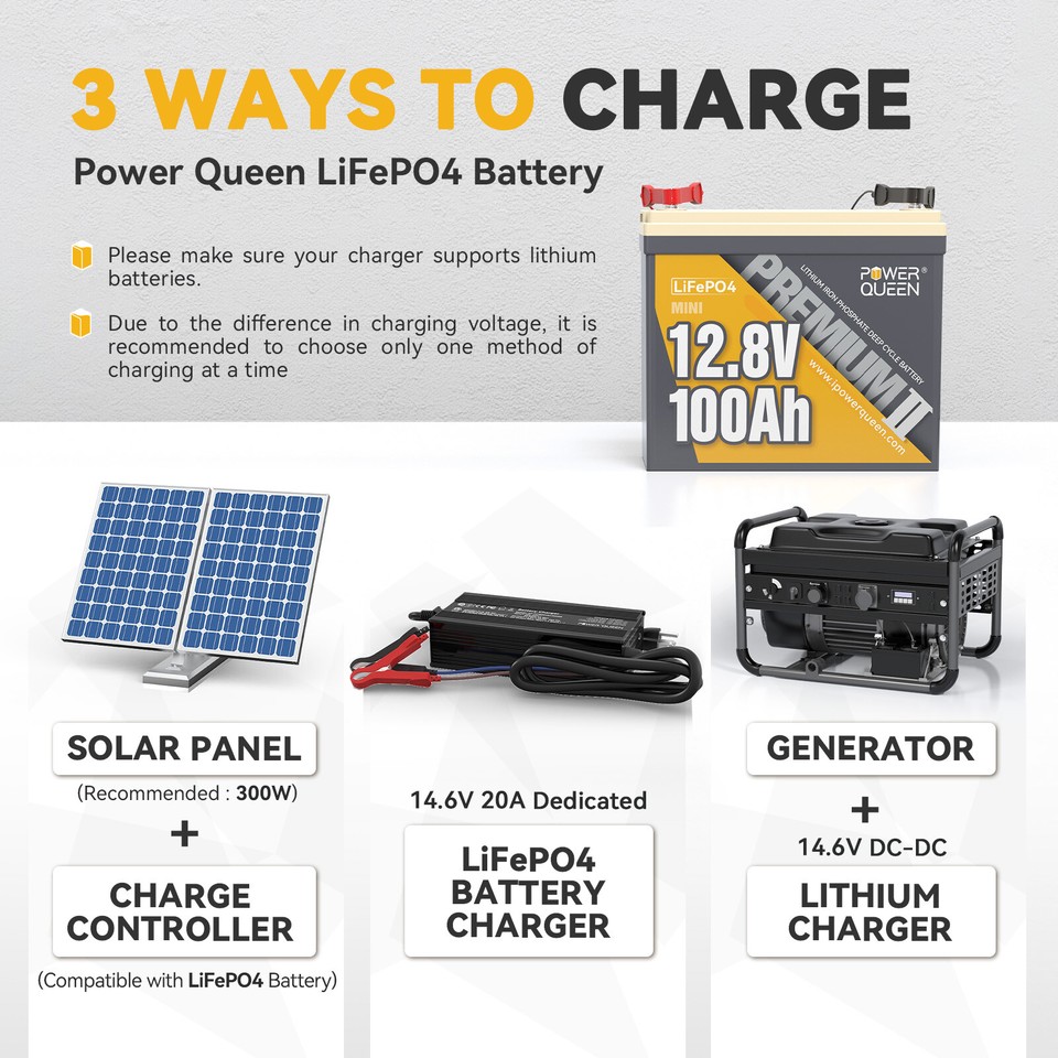 Power Queen 12V 100Ah Premium Mini LiFePO4 Lithium Battery BMS For RV ...