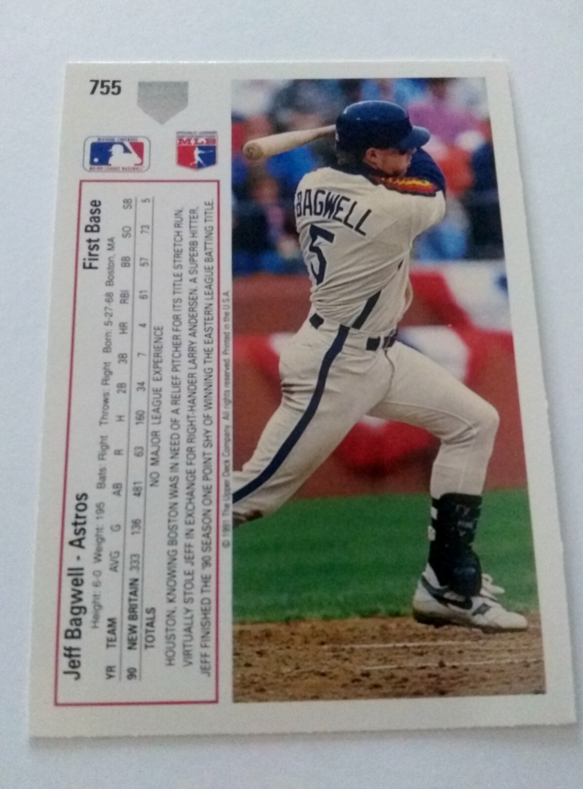 1991 Upper Deck Baseball Jeff Bagwell Rookie Card #755 HOF Set Break | eBay