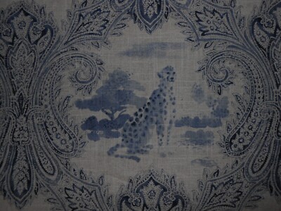 P/Kaufmann Fabric Madagascar Blue Moon print Cotton Linen Blue on Linen ...