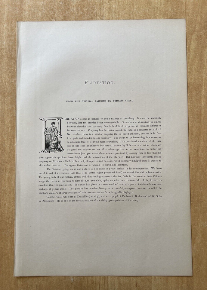 Large Antique Print 16x11 c1884 Flirtation by Conrad Kiesel | eBay