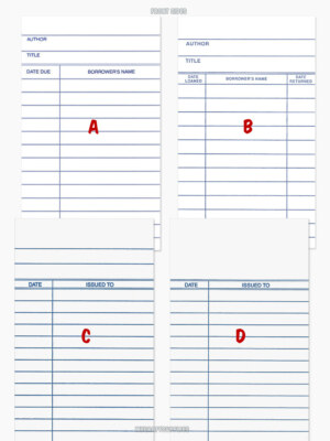 50 Blank White Library Cards, Choose from 4 Styles, Date Due Book ...