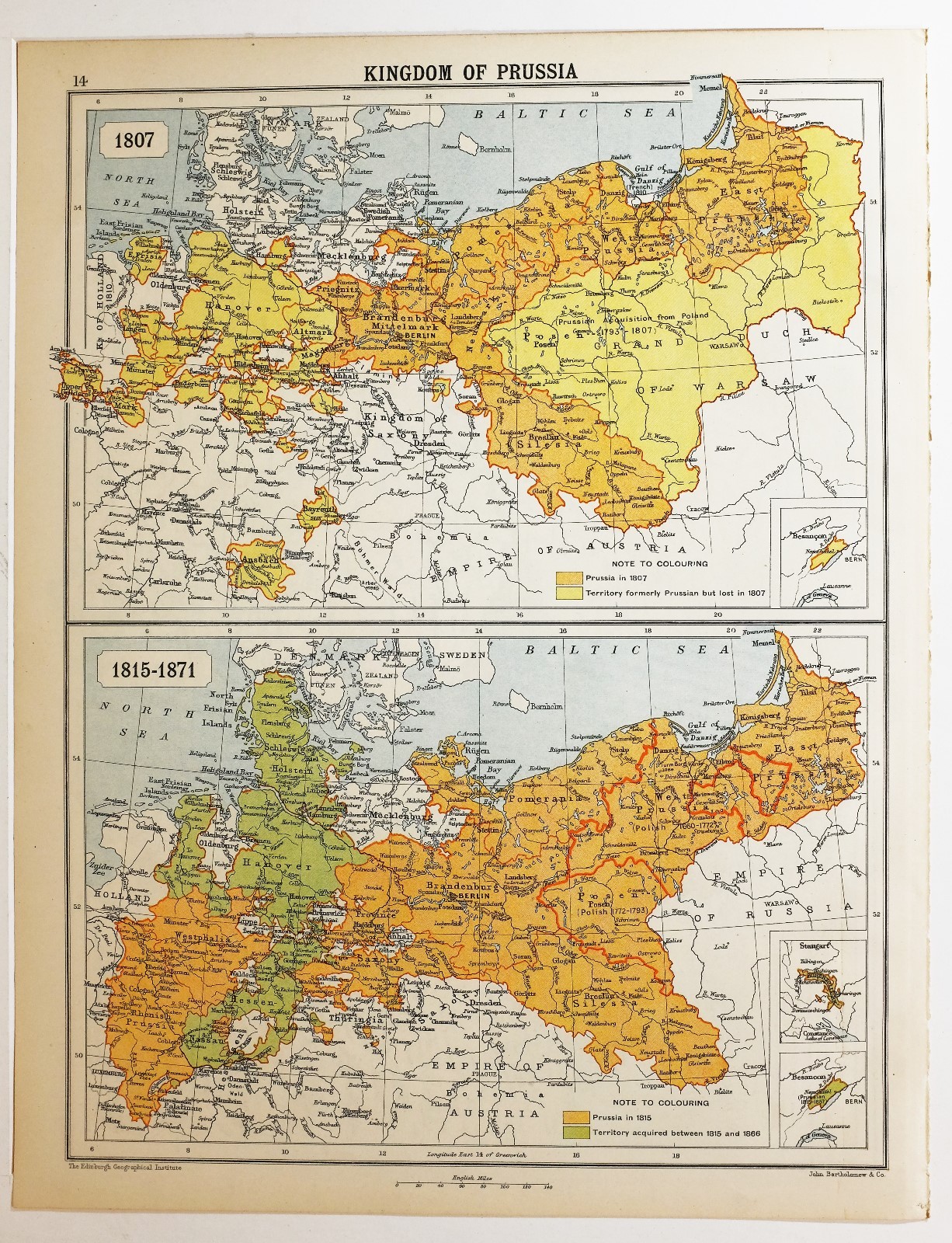 HISTORICAL MAP KINGDOM OF PRUSSIA 1807 & 1815-1871 BRANDENBURG ...