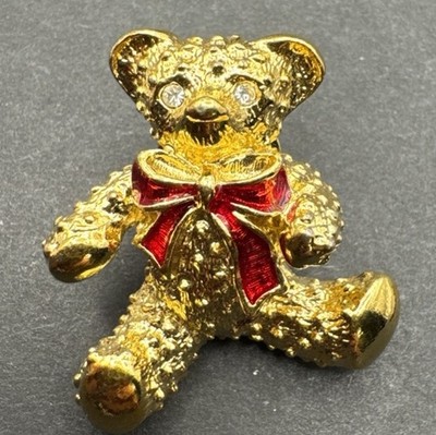Avon Pin Gold Tone Teddy Bear Red Bow Vintage 1.5” Long | eBay