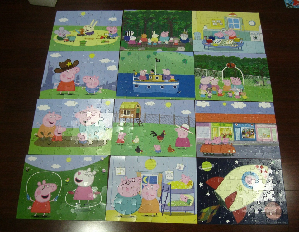 PBS Kids Peppa Pig 12- 15"x11" Jigsaw Puzzle Pack Lot All COMPLETE w ...