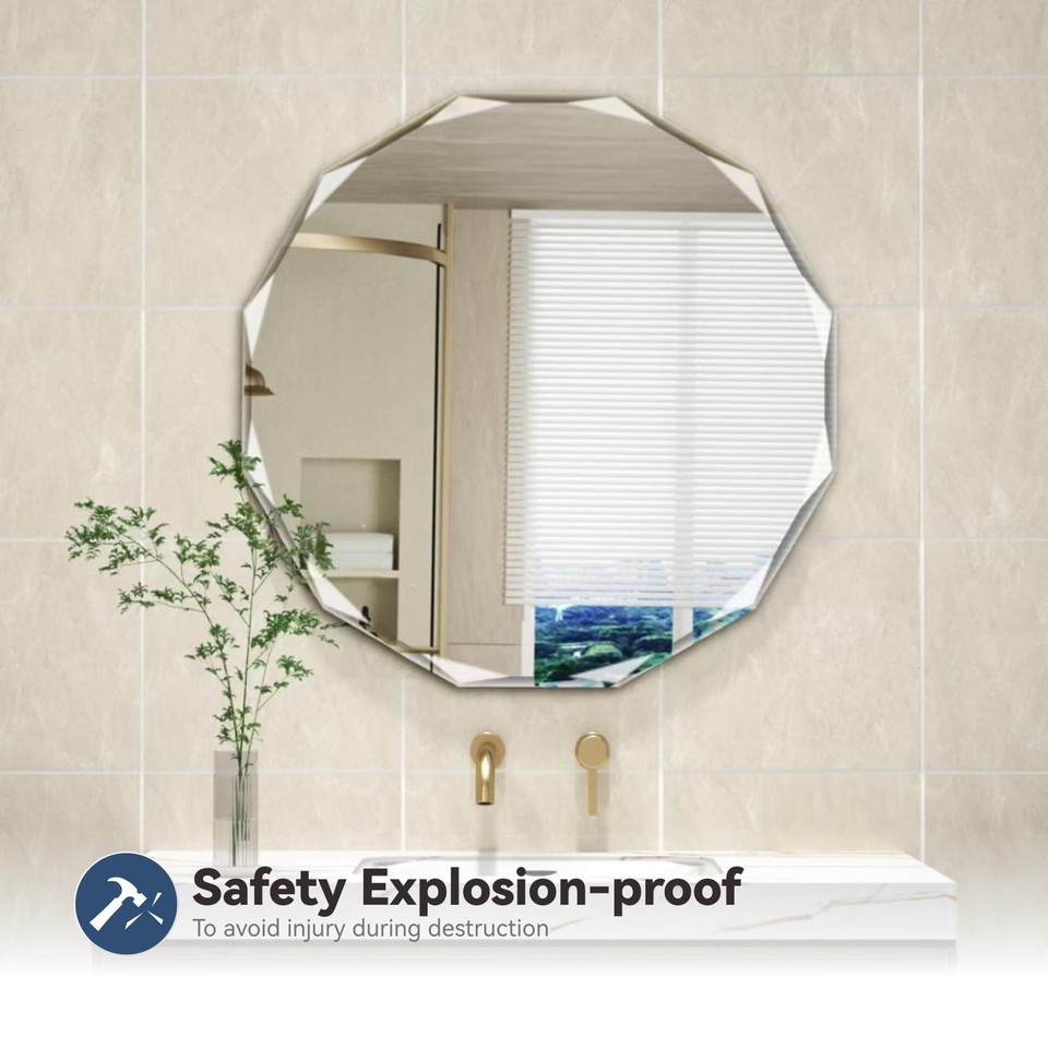 Single Beveled Edge Circle Mirror Frameless Wall Mount Bathroom Vanity ...