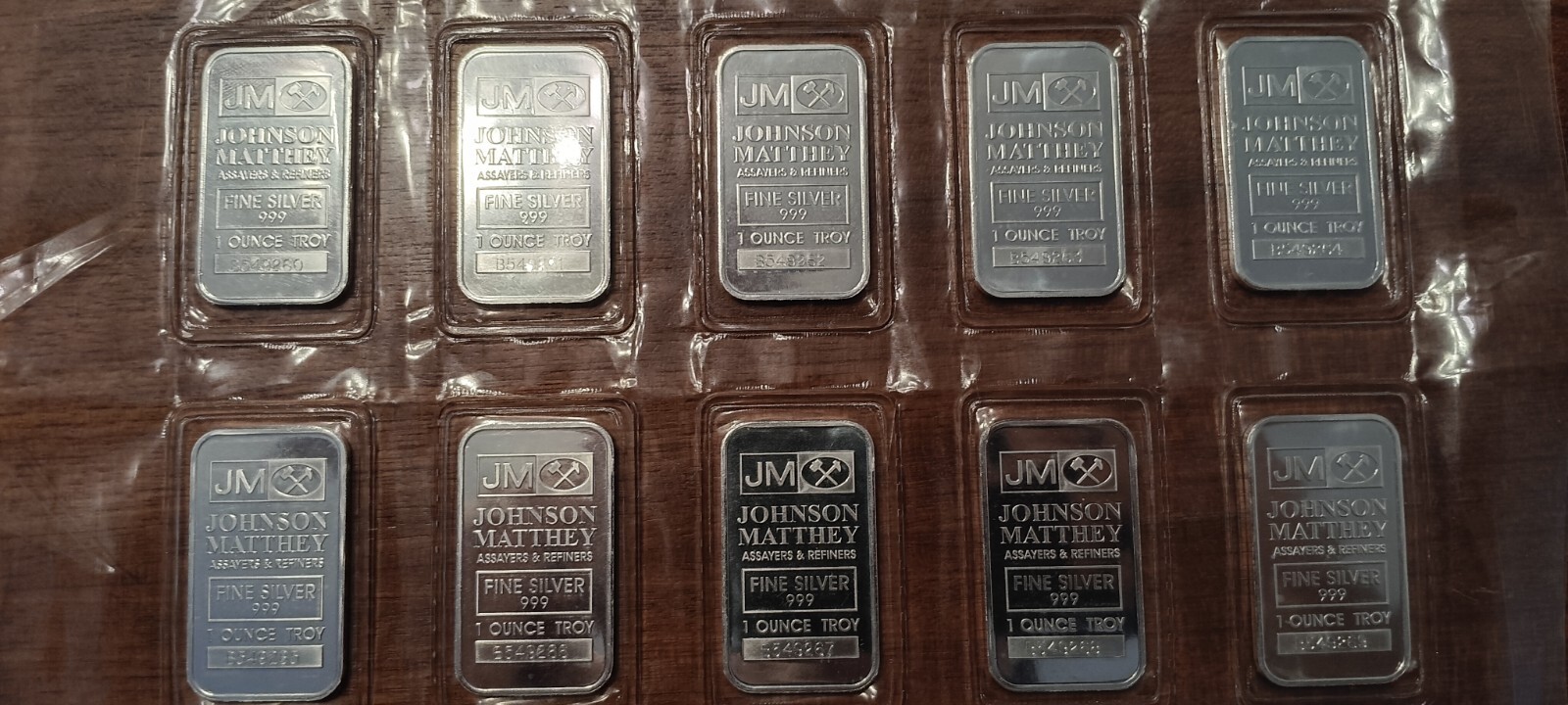 Lot Of 10 - 1oz Silver JM Johnson Matthey Bars Consecutive Serial Numbers | eBay