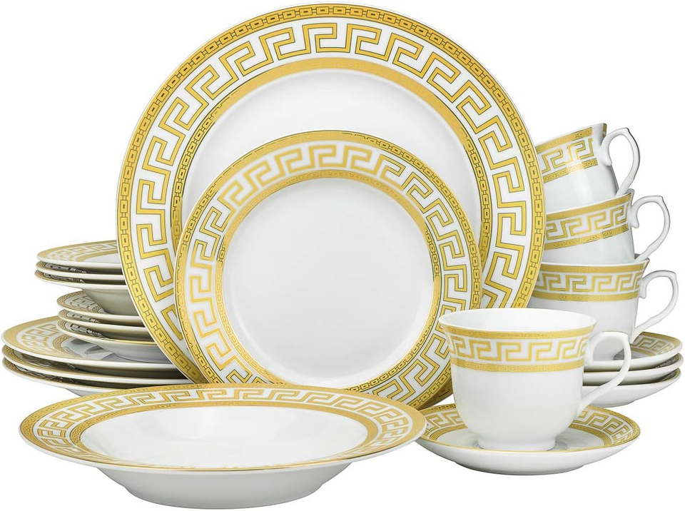 Luxury 57-Pc Gold Greek Key Dinnerware Set for 8 - Elegant Tableware | eBay