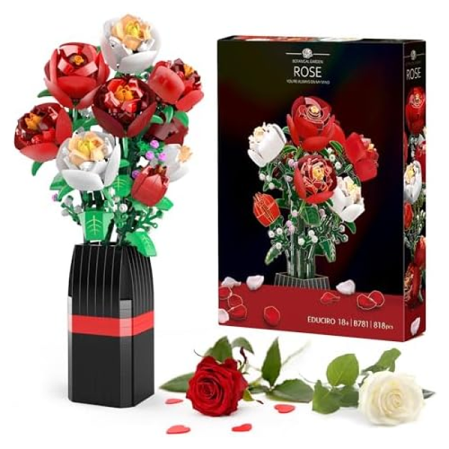818 Pieces Flower Building Blocks Rose Unique Gift & Decor Artificial ...