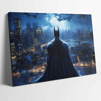 Batman Gotham At Night Stretched Canvas or Unframed Poster Home Deco ...