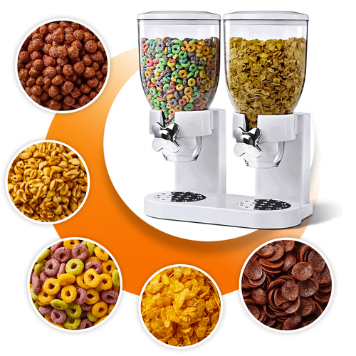 DRY FOOD STORAGE DOUBLE CEREAL DISPENSER PASTA CONTAINER MACHINE BLACK ...