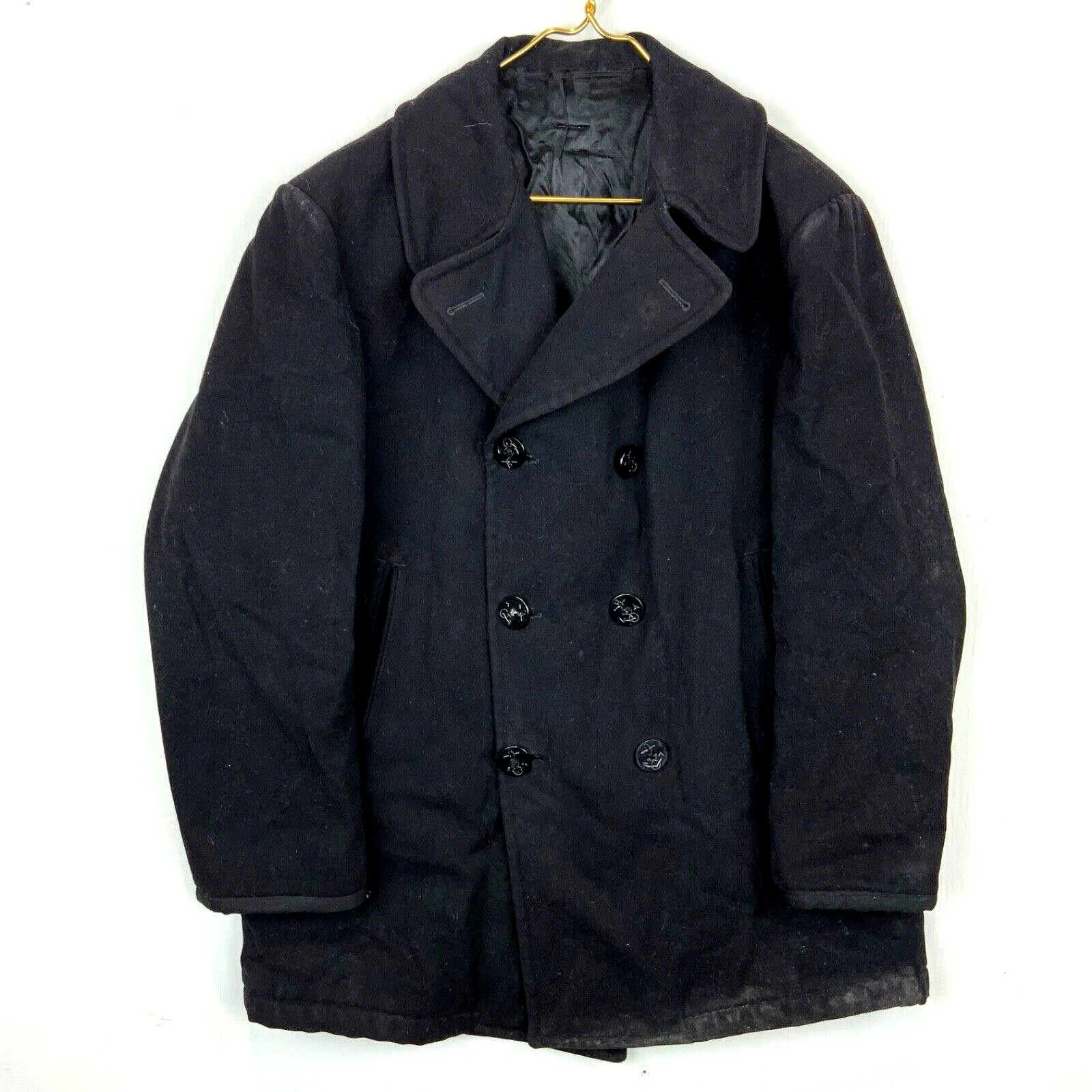 Vintage Us Navy Military Wool Pea Coat Jacket Medium … - Gem