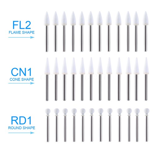 Dental Flame/Cone/Round White Stone Polishing FG Burs Aluminum Oxide ...