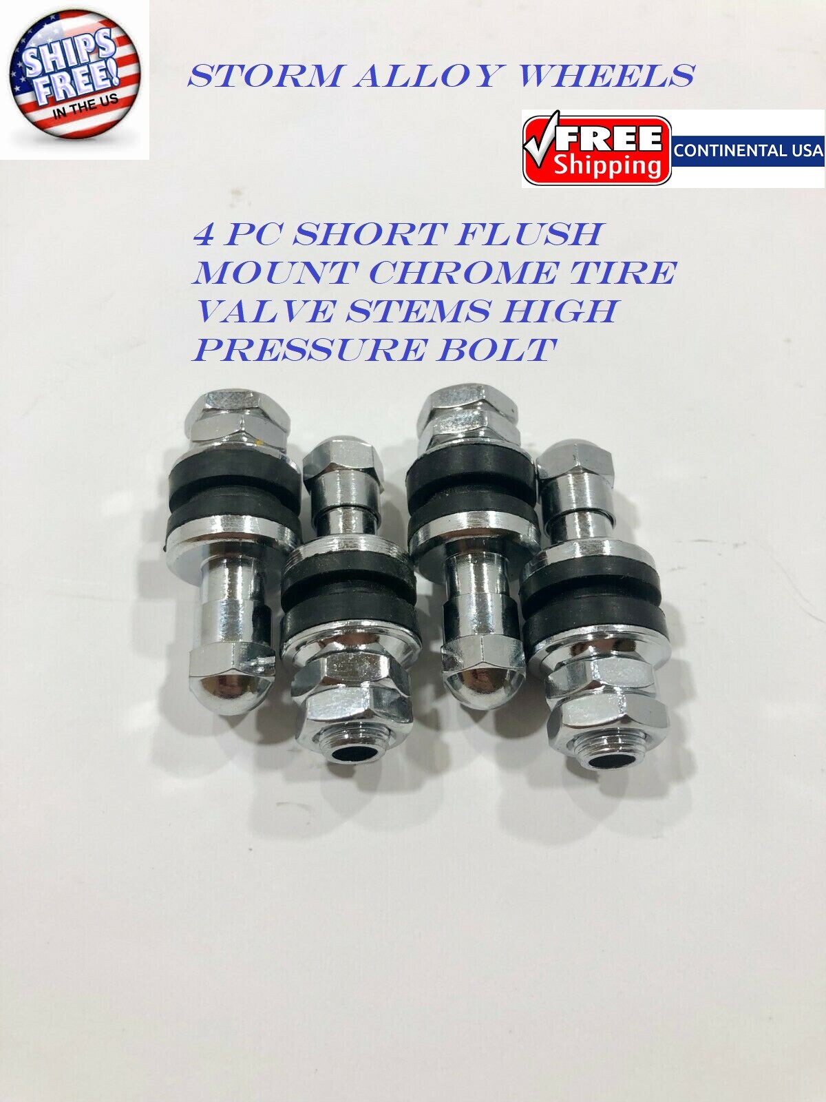 4 PC SHORT FLUSH MOUNT CHROME TIRE VALVE STEMS HIGH PRESSURE BOLT ...