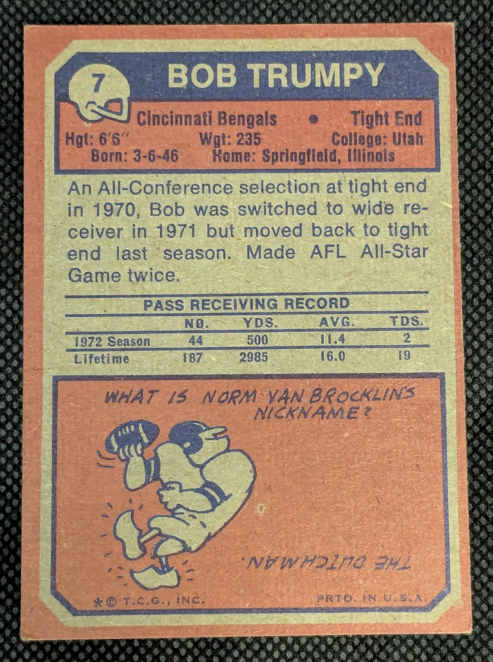 1973 Topps #7 Bob Trumpy Bengals EXMT | eBay