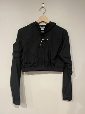 Forever 21 Windbreaker Zip Up Shell Black Jacket Women’s Cropped Small ...