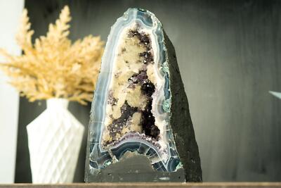 Small Amethyst Geode Cathedral with Blue Banded Agate and Calcite 8.1 ...