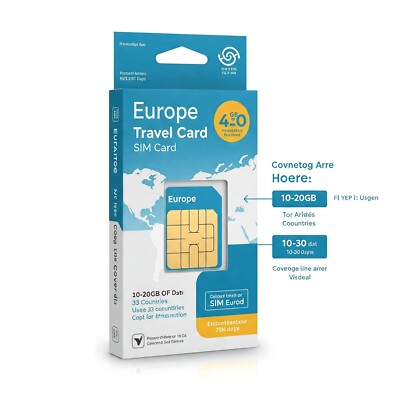 Europe Travel SIM Card | 10-20GB | 4G Data | 33 Countries | 10-30 Days ...