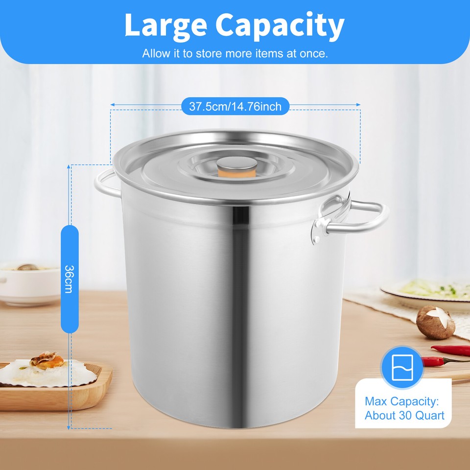 35L/9.25Gal Stock Pot Stainless Steel Large Kitchen Soup Big Cooking ...