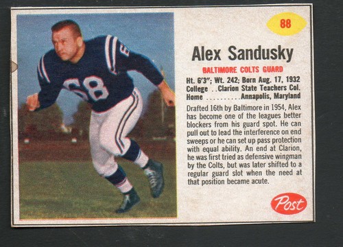 1962 Post Football Card #88 Alex Sandusky-Baltimore Colts. | eBay