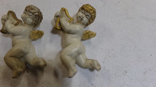 UNIVERSAL STATUARY CO. 2 ANGELS WALL HANGINGS SET CHALK WHITE GOLD 1950 ...