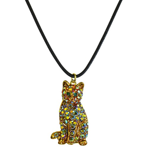 KIRKS FOLLY CAT LOVERS CRYSTAL KITTY CORD NECKLACE GOLDTONE/ TOPAZ AB ...
