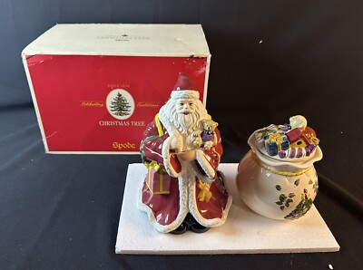 Spode Santa Father Christmas Cookie Jar 12”& Toy Bag Candy Dish 8” NEW ...