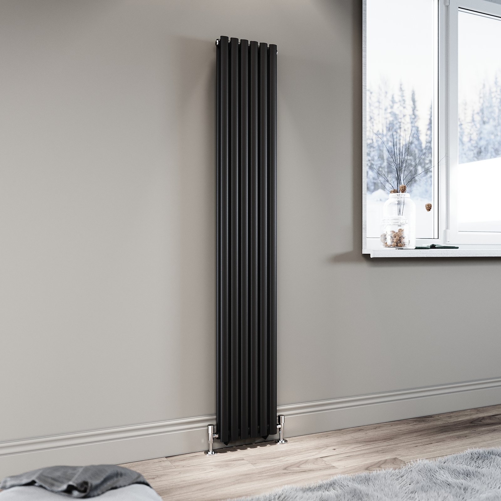 Vertical Radiator Double Black Oval Column Modern Tall Upright Rads ...