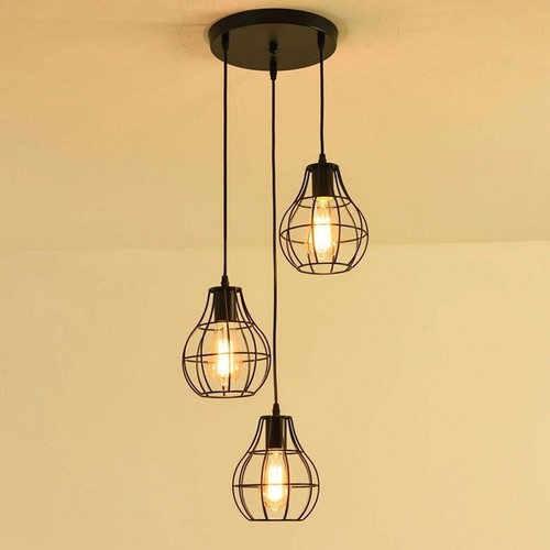 Vintage Ceiling Pendant Light Industrial Metal 3Head Cage LED Hanging ...