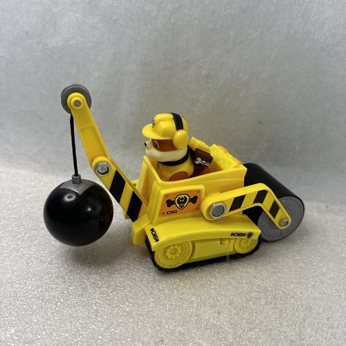 Paw Patrol Rubble Dog Figure & Yellow Steam Roller Wrecking Ball ...