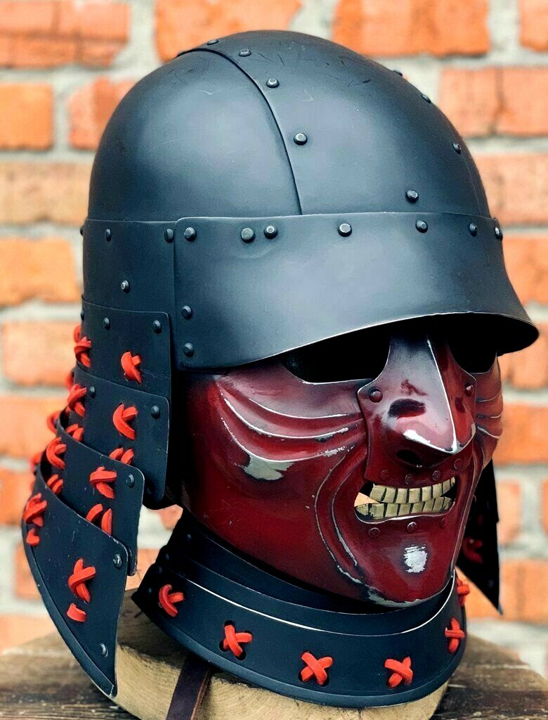 Medieval Samurai Helmet Knight Helmet With Leather Liner brass teeth ...