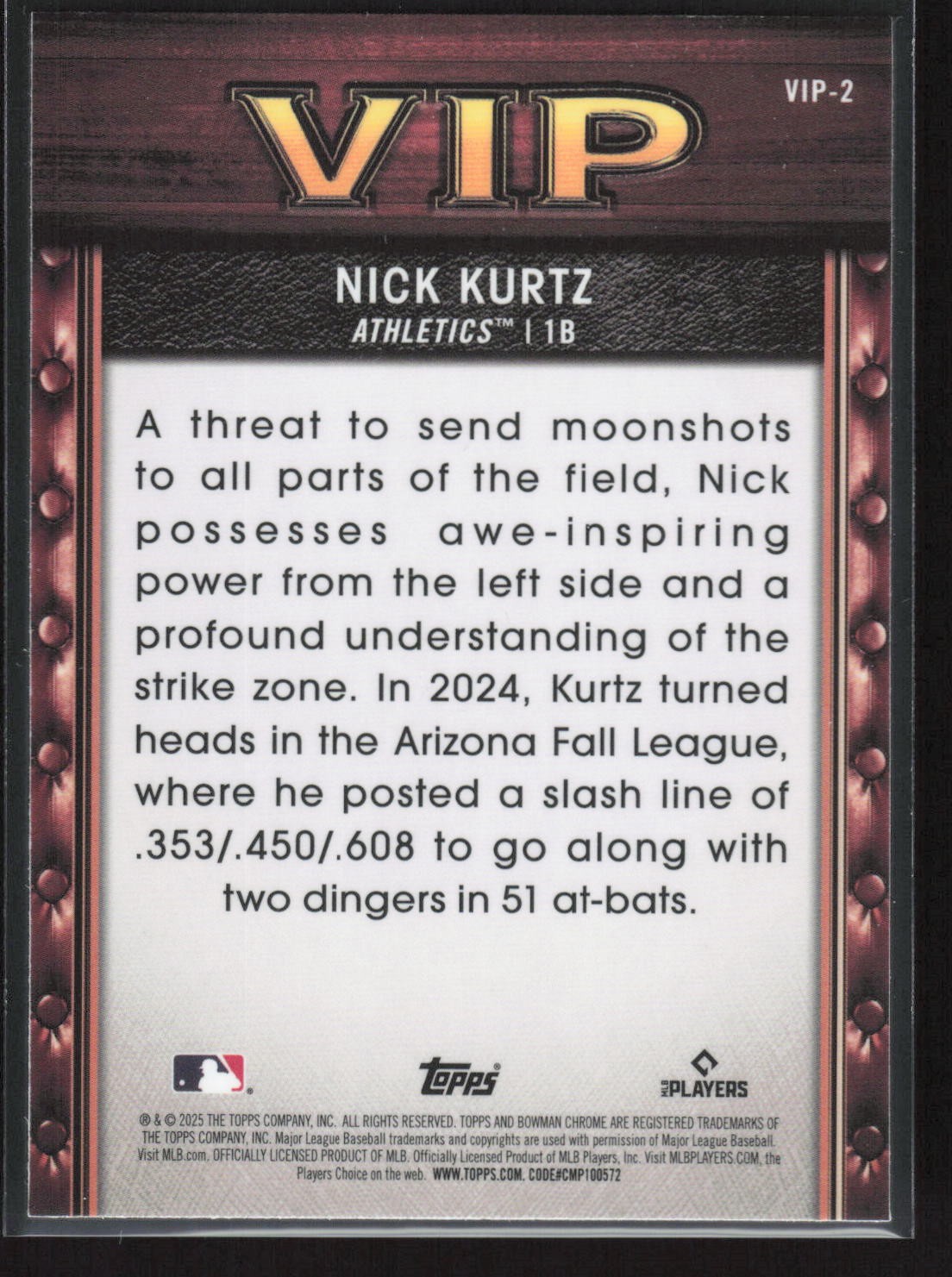 2025 Bowman Chrome #VIP-2 Nick Kurtz Very Important Prospects Athletics VIP | eBay