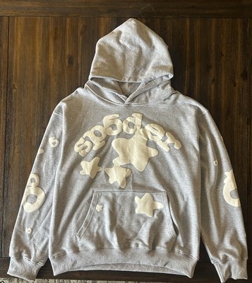 Sp5der Men's Hoodie XL Gray Puff Print iconic stars and designs on ...